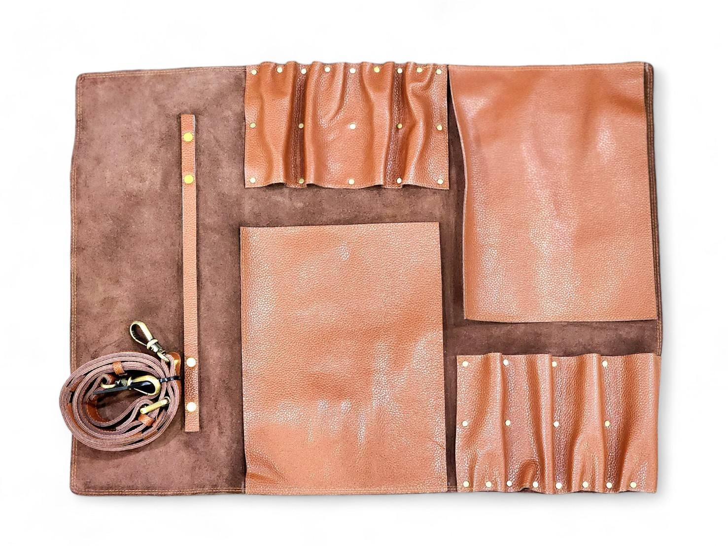 Leather knife roll bag 8 slot [Brown] - Cutboy Knife